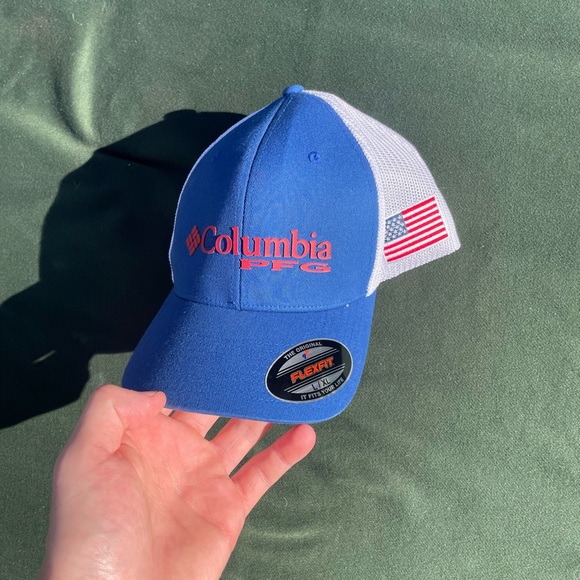 Columbia | Accessories | Nwt Columbia Pfg Unisex Blue Red Logo Mesh ...